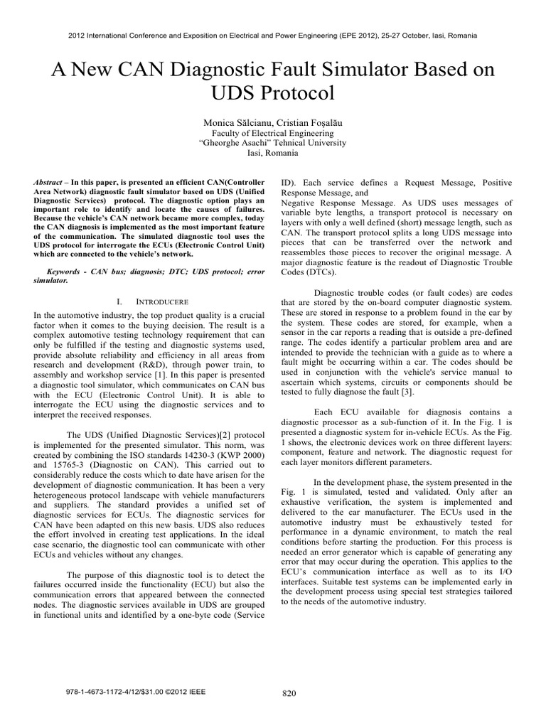 A New CAN Diagnostic Fault Simulator Based On UDS Protocol | PDF ...