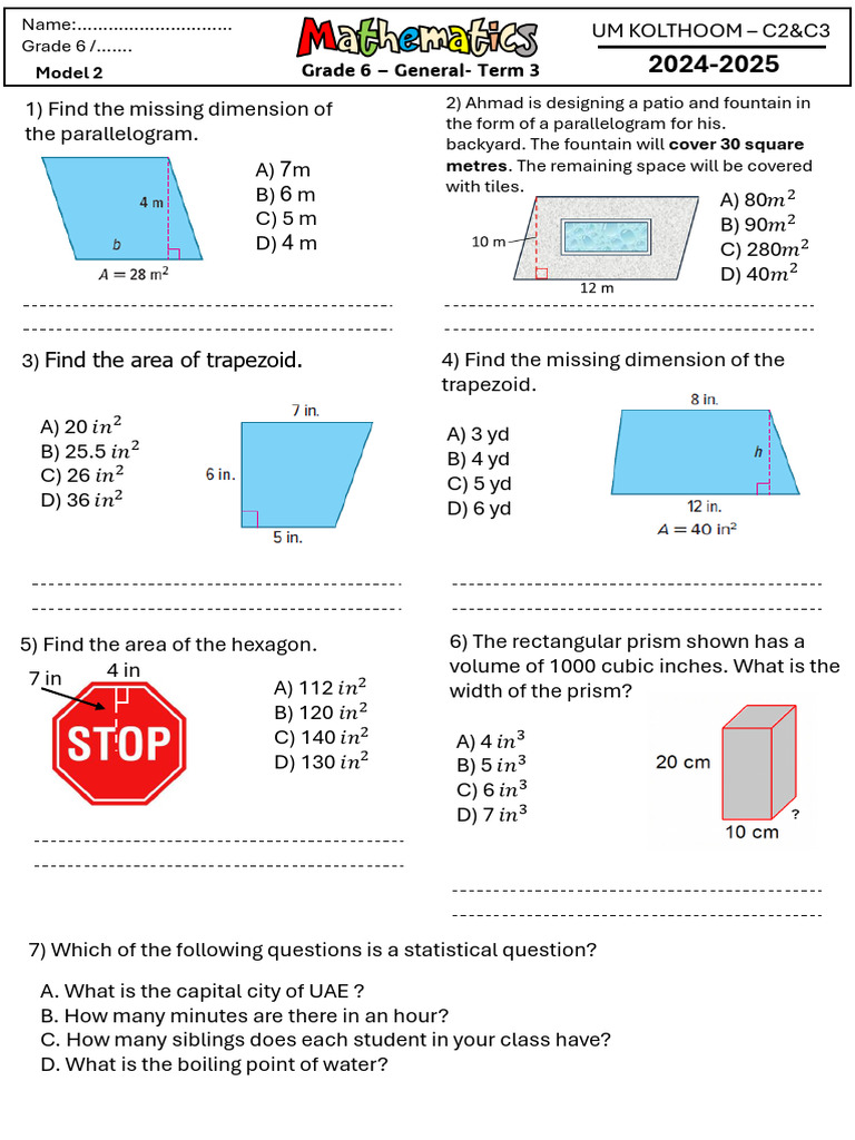 Find The Area of Trapezoid.: Model 2 | PDF | Area | Polytopes