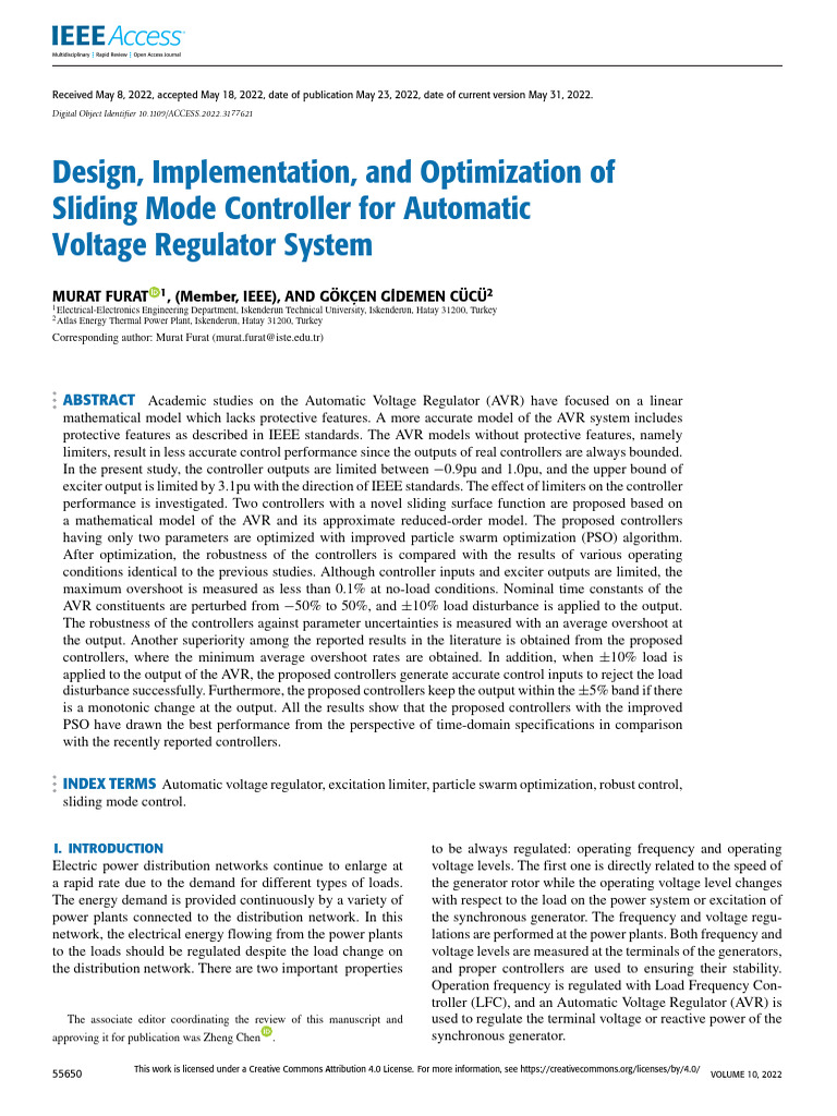 Design Implementation and Optimization of Sliding Mode Controller for Automatic Voltage ...