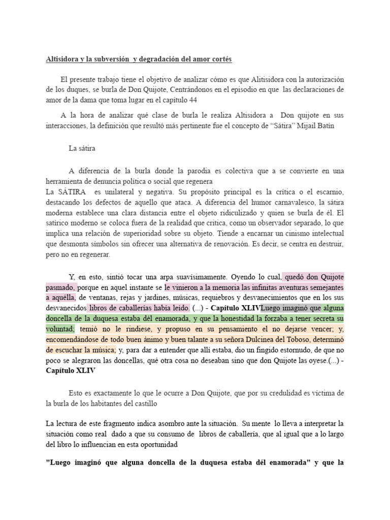 Altisidora y La Subversión y Degradación Del Amor Cortés | PDF | Don ...