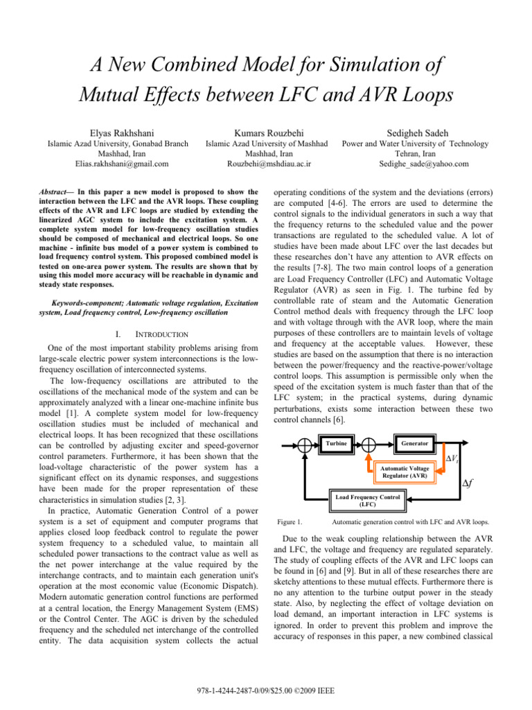 A New Combined Model For Simulation of Mutual Effects Between LFC and AVR Loops | PDF | Control ...