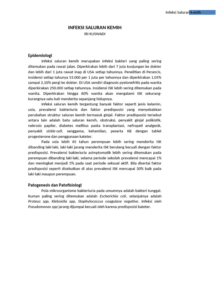 Epidemiologi dan Patogenesis ISK | PDF