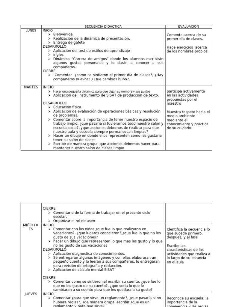 Secuencia Didáctica para Primeros Días de Clases | PDF | Escuelas ...