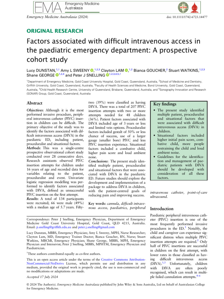 Q1-Factors Associated With Difficult Intravenous Access in Paediatric ...