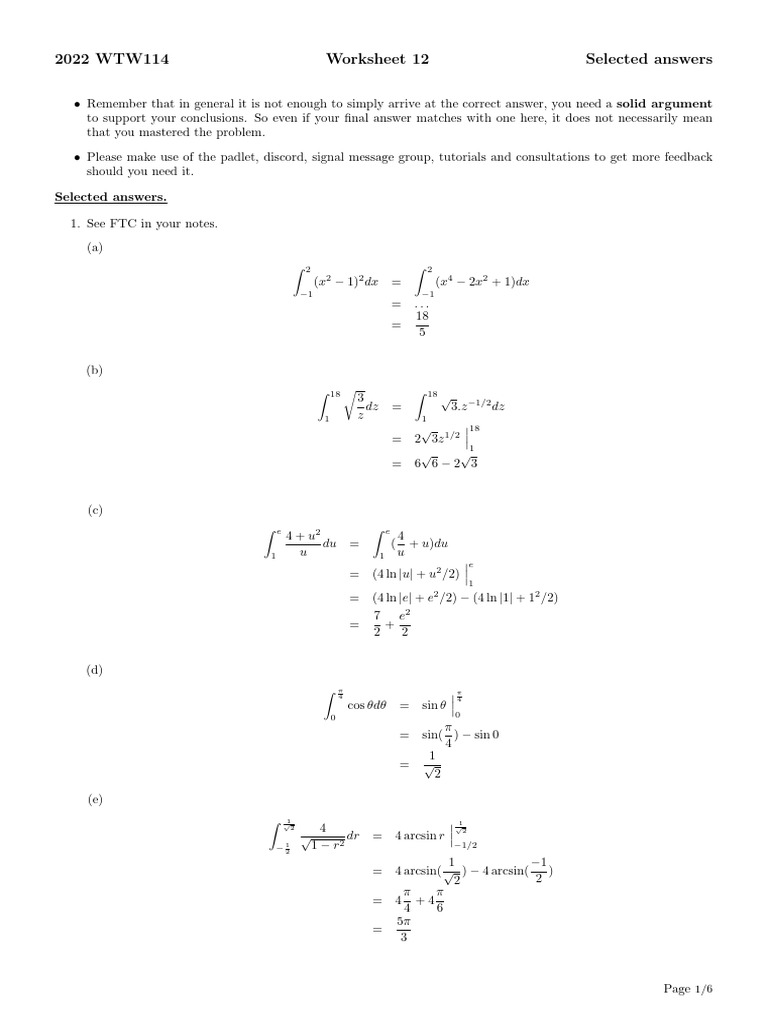 Worksheet 12 - Selected Answers | PDF | Functions And Mappings ...