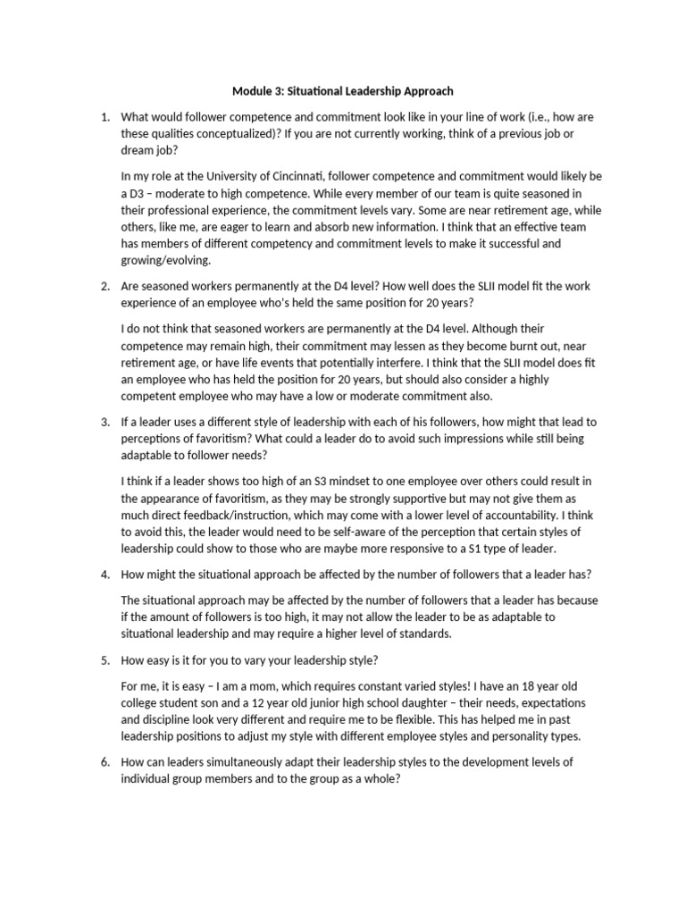 Module 3 - Situational Leadership Approach | PDF | Leadership | Cognition