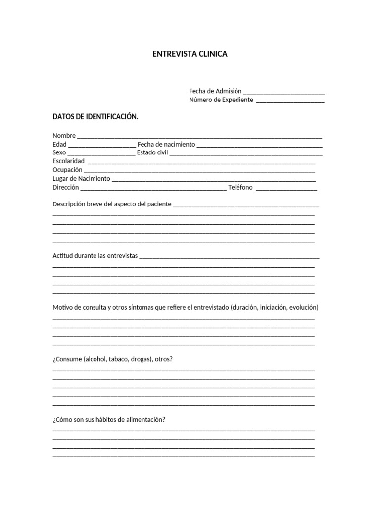 Entrevista Clínica de Paciente | PDF | Sicología | Enfermedades y ...
