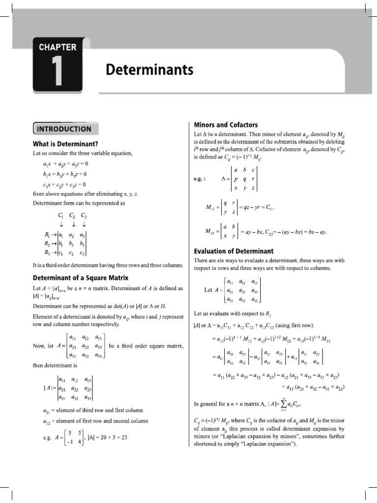 Chapter-1 Determinants Mathematics | PDF