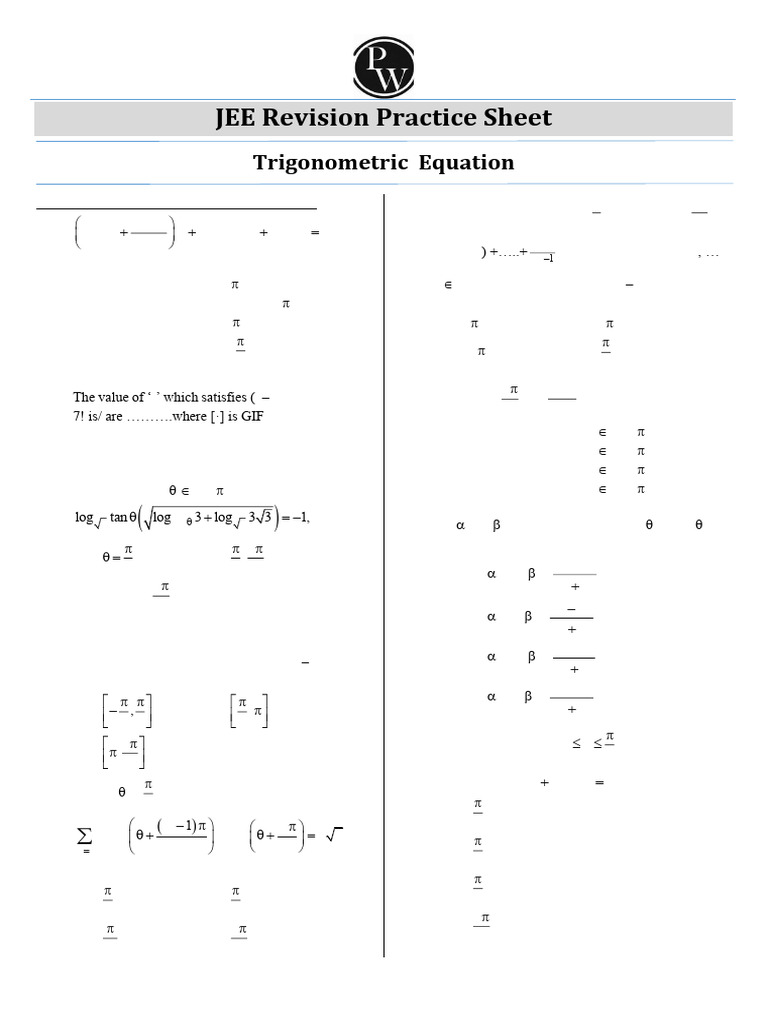Trigonometric Equation - Practice Sheet (Advanced) | PDF ...