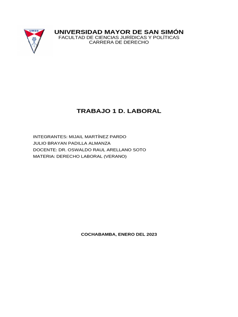 TRABAJO DERECHO LABORAL y Sus Prácticas en Bolivia | PDF | Derecho ...