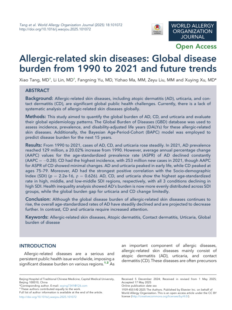 Allergic Related Skin Diseases Global Disease Bur | PDF | Allergy | Regression Analysis