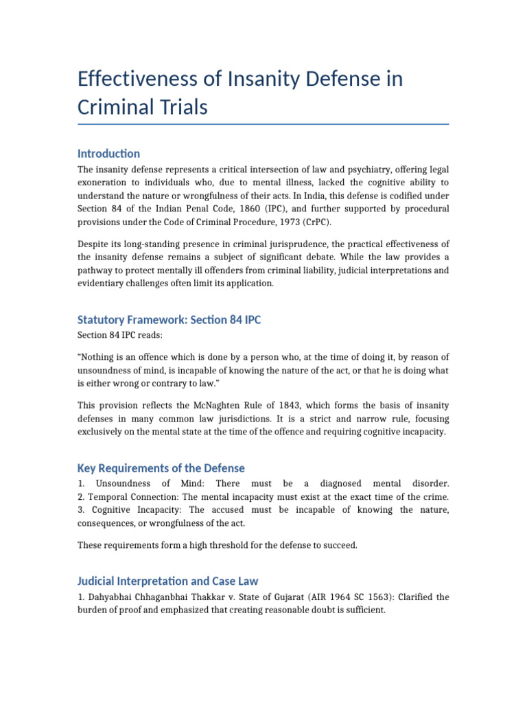 Effectiveness of Insanity Defense in Criminal Trials | PDF | Insanity ...