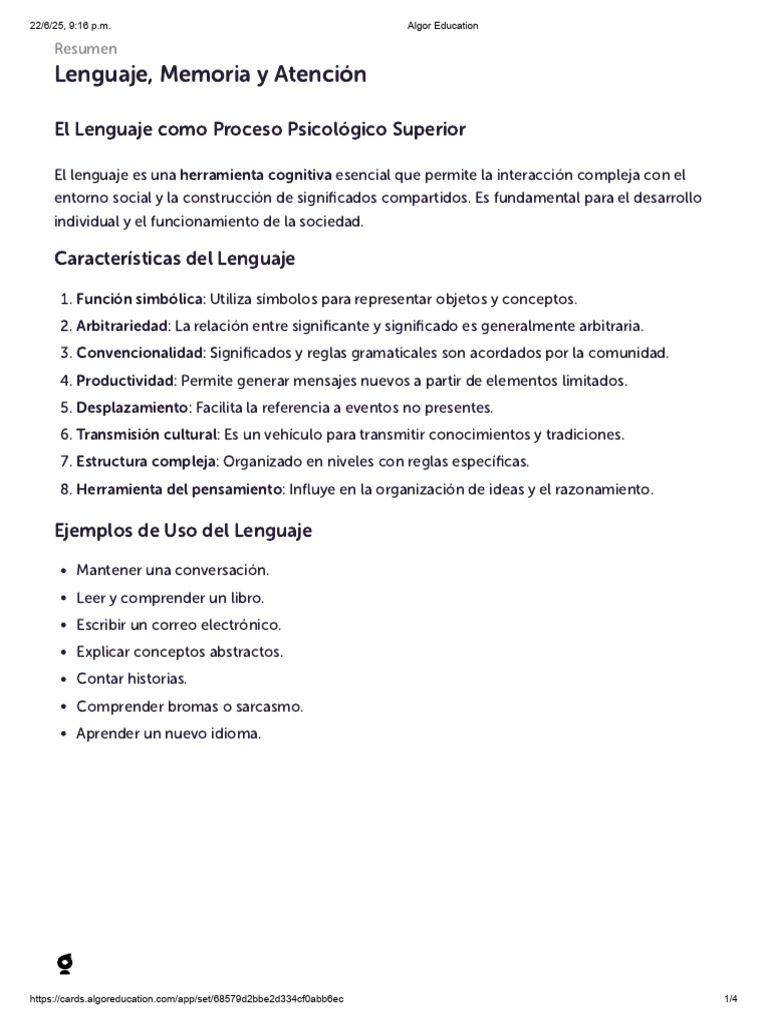 Lenguaje, Memoria y Atención | PDF | Atención | Memoria