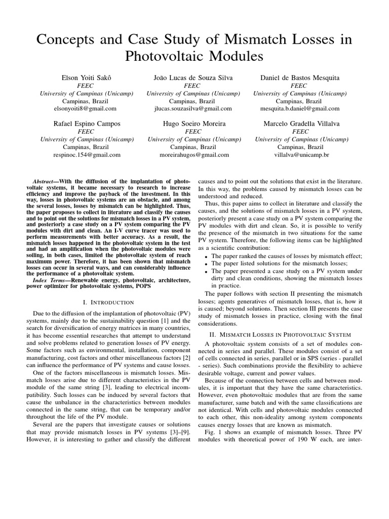Concepts and Case Study of Mismatch Losses in Photovoltaic Modules ...