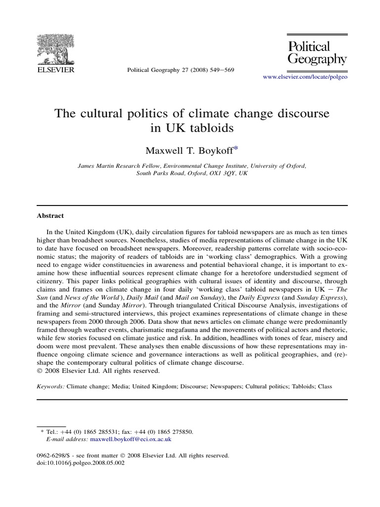 UK Tabloids and Climate Change Discourse | PDF | Framing (Social ...