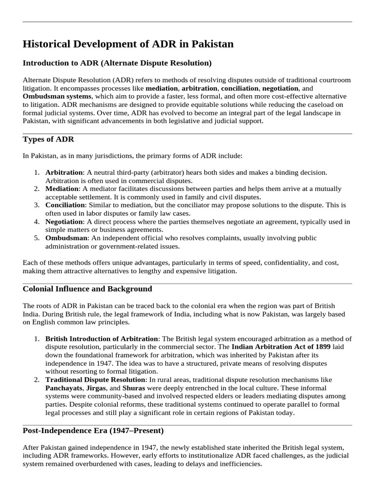 ADR Evolution in Pakistan's Legal System | PDF | Alternative Dispute ...