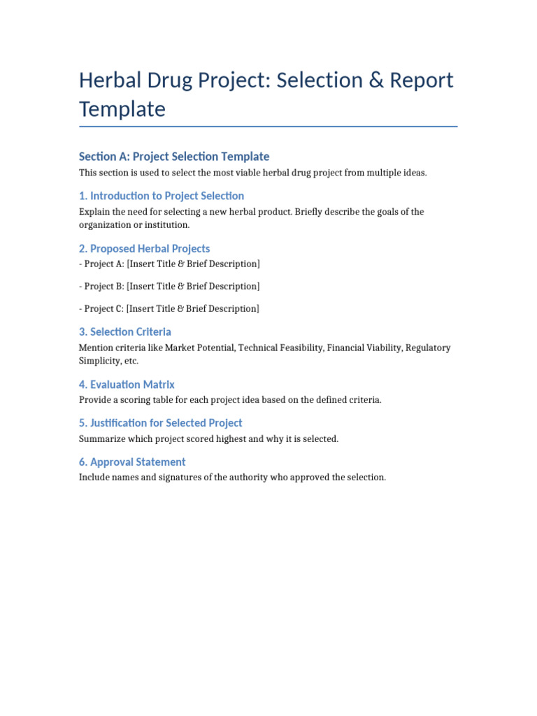 Herbal Drug Project Selection & Report | PDF