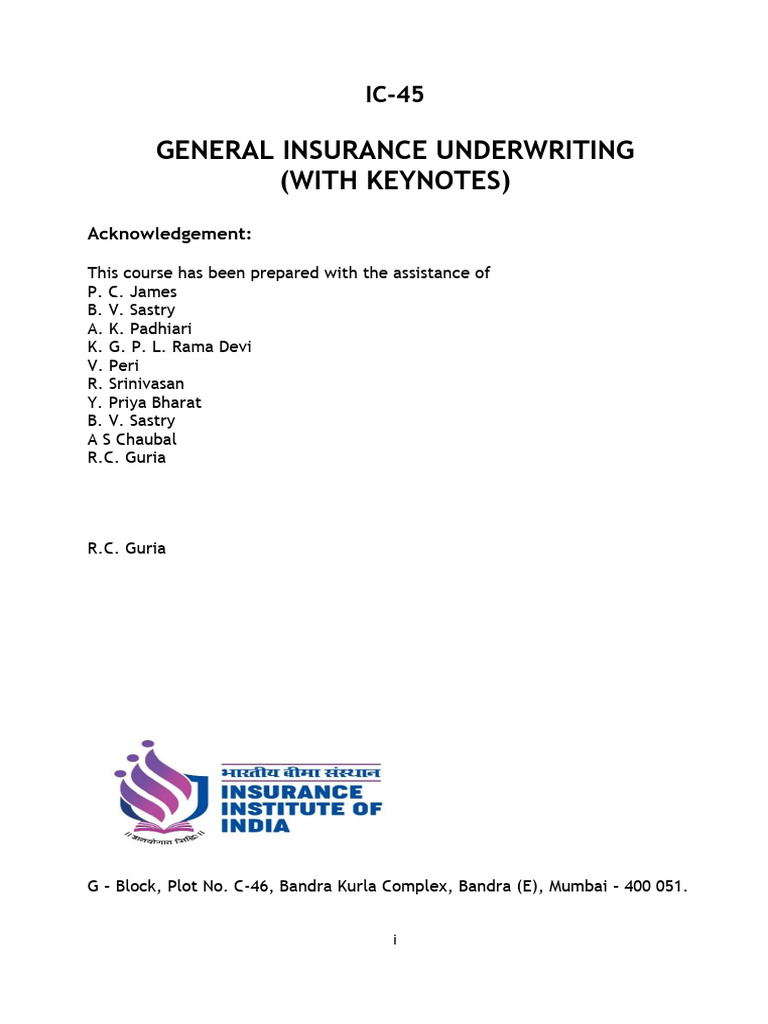 IC-45: General Insurance Underwriting | PDF | Insurance | Underwriting
