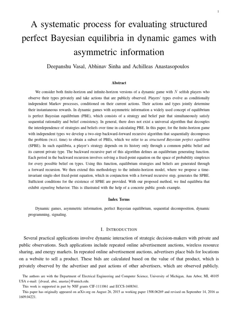 Evaluating Bayesian Equilibria in Dynamic Games | PDF | Markov Chain ...