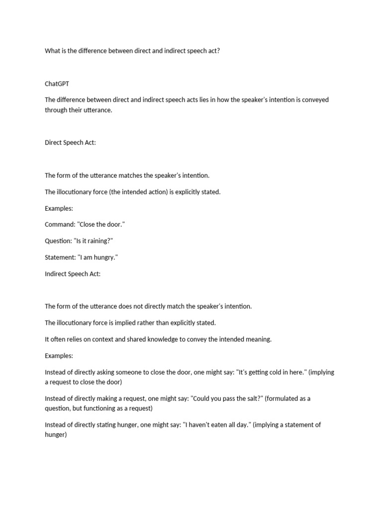 Direct and Indirect Speech Act | PDF