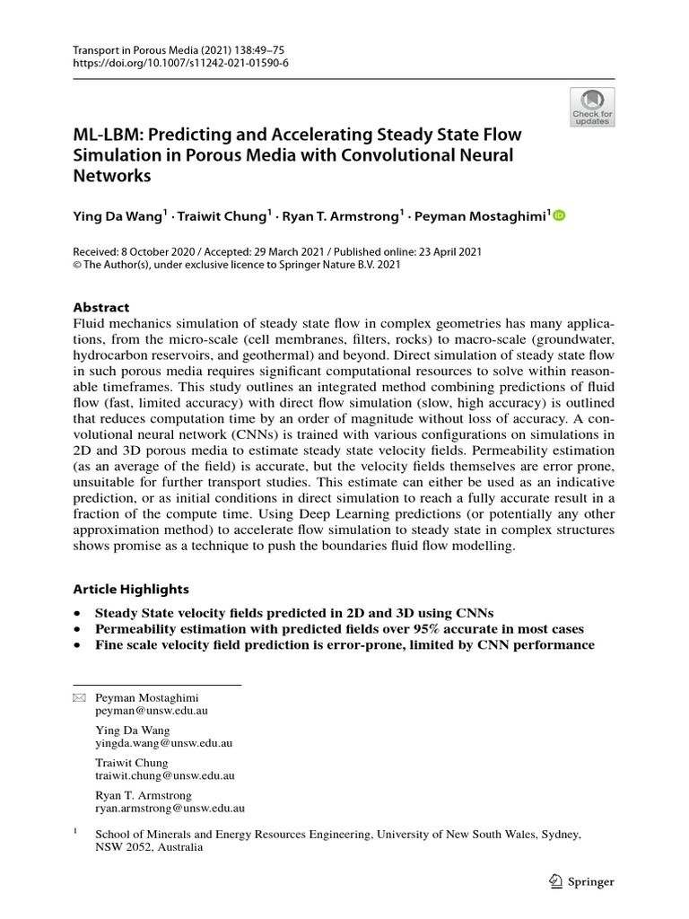 ML-LBM - Predicting and Accelerating Steady State Flow Simulation in Porous Media With ...