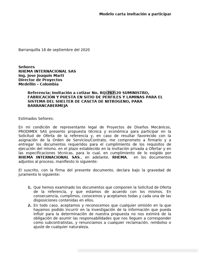 Modelo Carta Invitación 767 | PDF