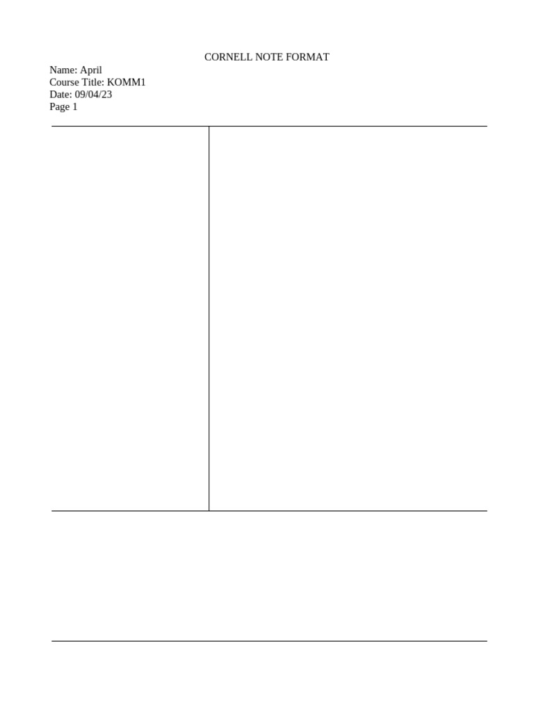 Cornell Note Format 12 | PDF