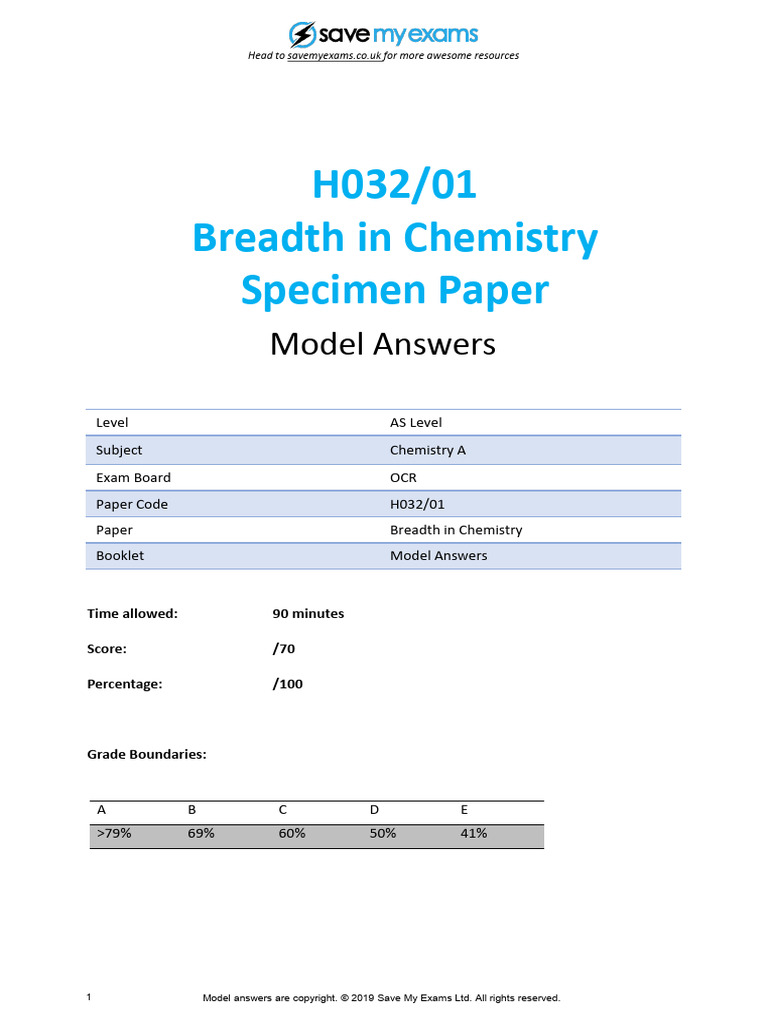 ALevel OCR Chemistry Specimen H03201 MA | PDF | Mole (Unit) | Chemical ...