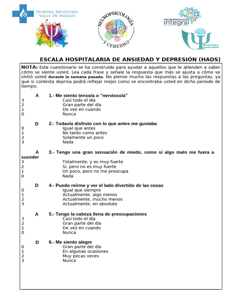 Escala HADS de Ansiedad y Depresión | PDF | Ansiedad