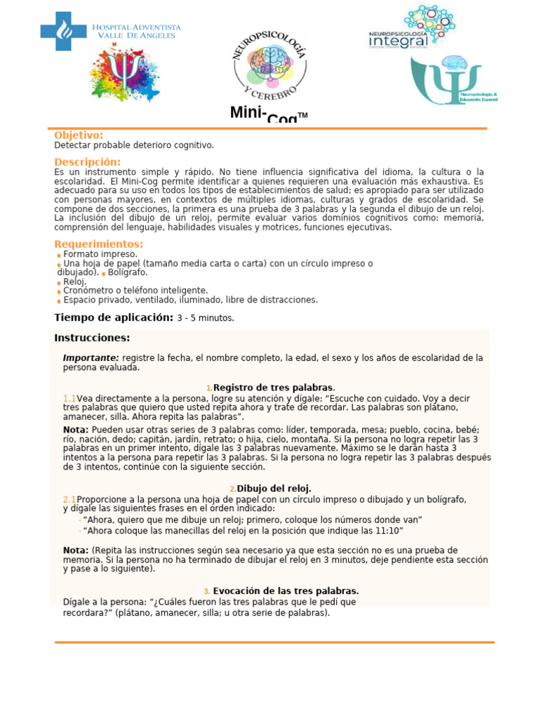Evaluación del Mini-Cog para Deterioro Cognitivo | PDF | Reloj | Cognición