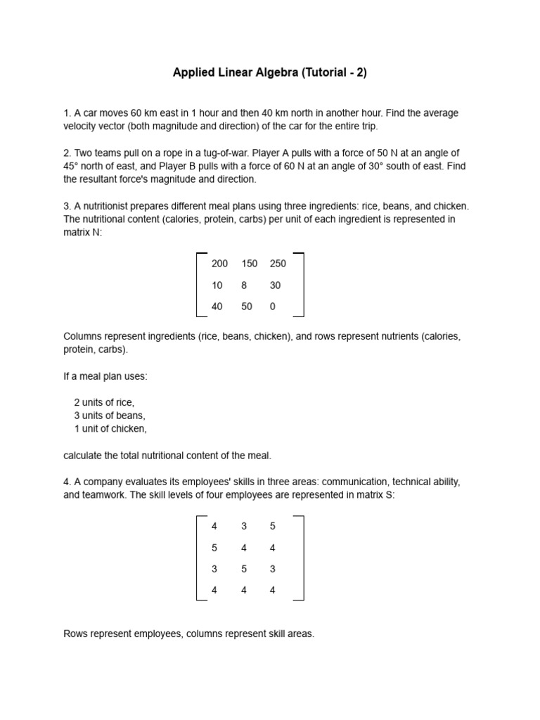 Applied Linear Algebra (Tutorial - 2) | PDF | Determinant | Matrix ...