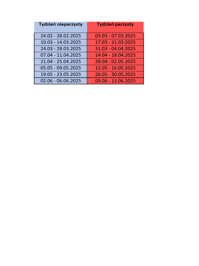 Tygodnie 2024 2025 Semestr Letni 1 | PDF