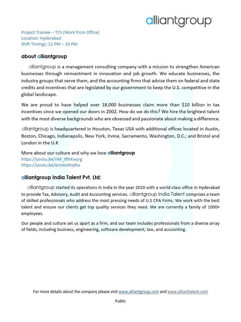 Alliantgroup India: Project Trainee Role | PDF | Discovery (Law) | Business