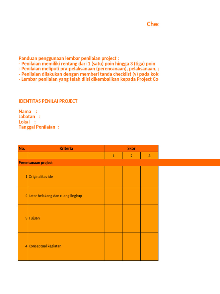 Checklist Penilaian Best Project | PDF