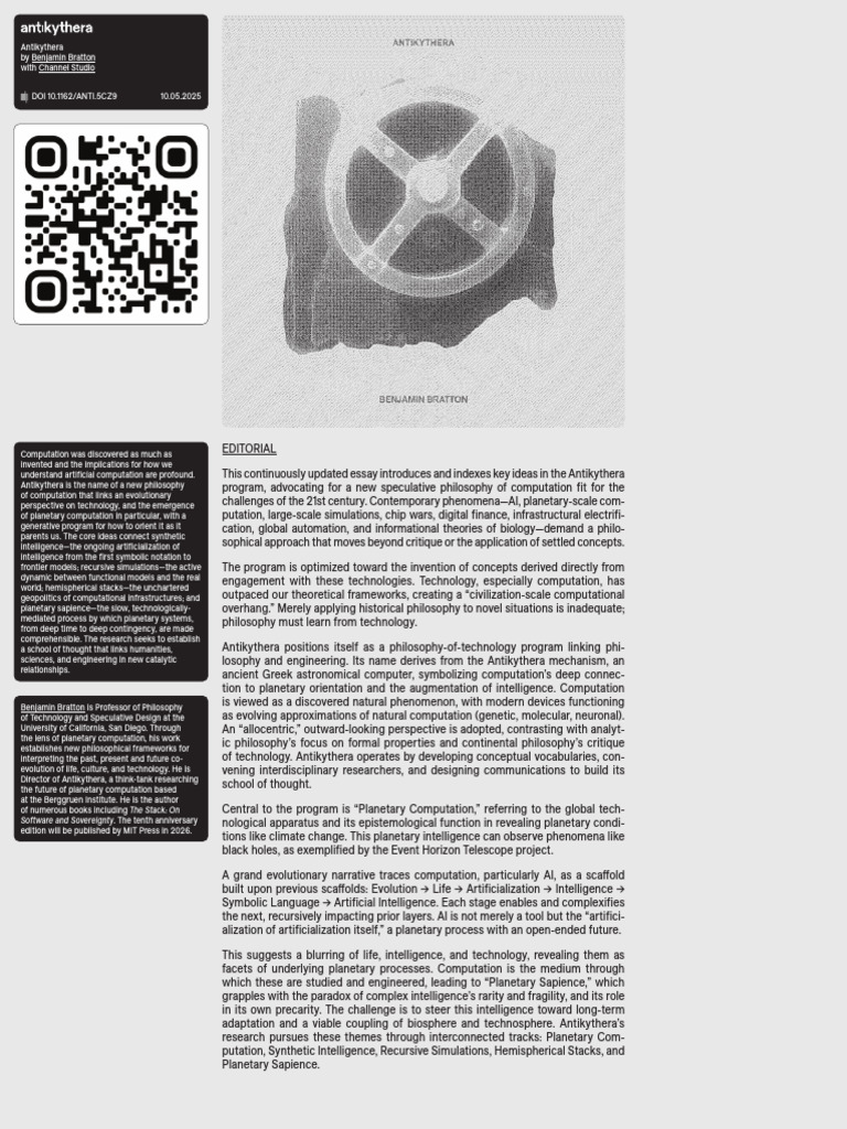 Antikythera (Bratton, 2025) | PDF | Universe | Science