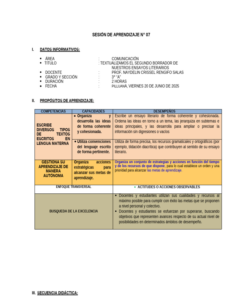 SESIÒN 7 Textualizamos El Segundo Borrador Ensayo Literario | PDF | Comunicación humana