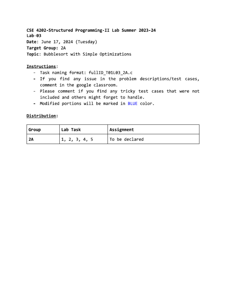 Lab 03-CSE 4202-Structured Programming-II Lab Summer 2023-24 | PDF
