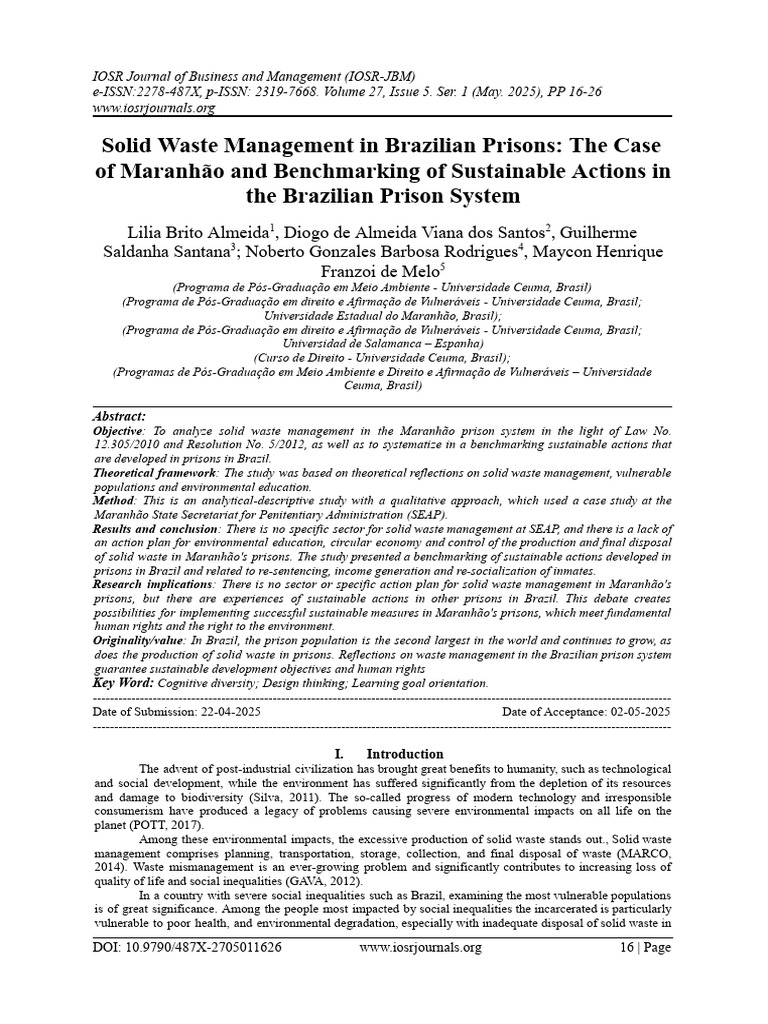Solid Waste Management in Brazilian Prisons: The Case of Maranhão and ...