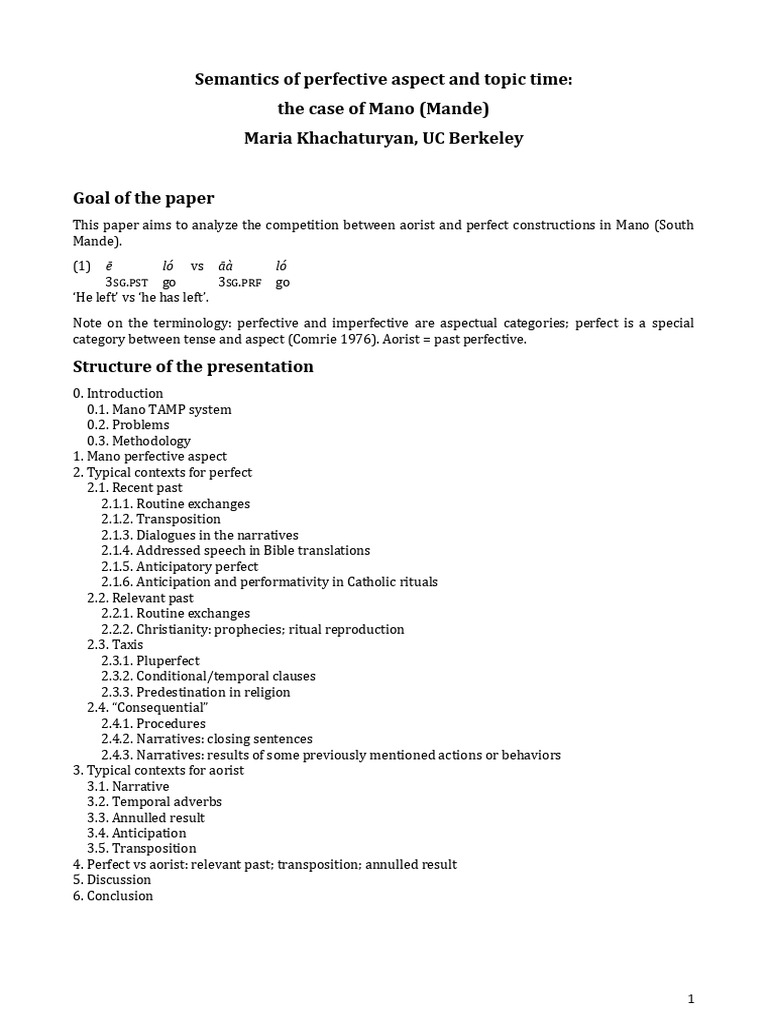 2016 Semantics of Perfective Aspect and | PDF | Grammatical Tense | Perfect (Grammar)