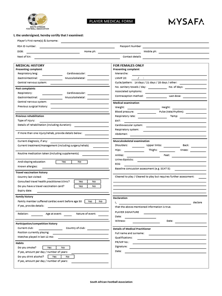Player Medical Clearance Form | PDF | Physical Therapy | Medical ...