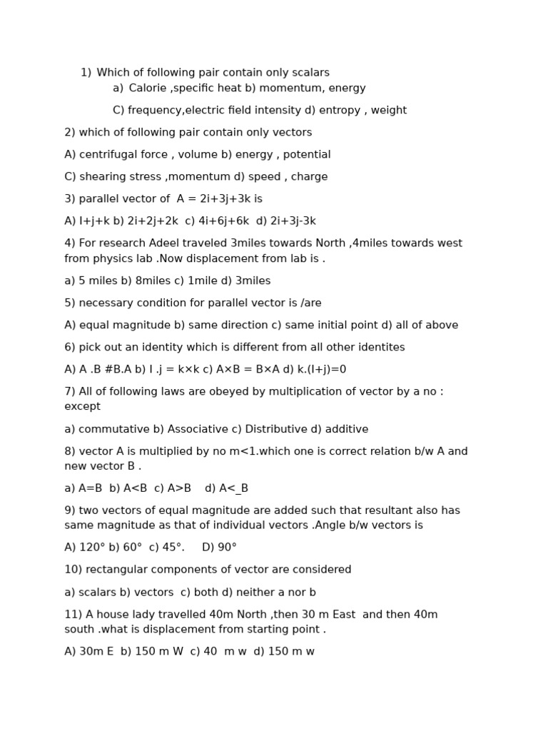 Pre Entry Scalars and Vectors . | PDF | Euclidean Vector | Momentum