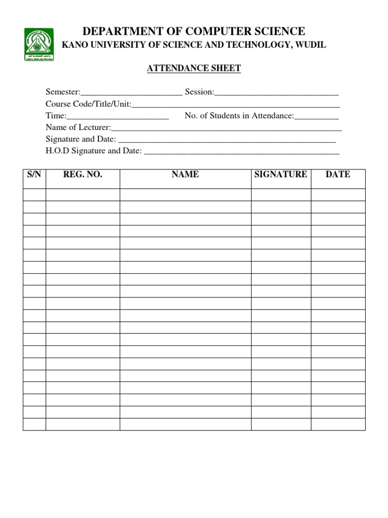 Attendance Sheet for Computer Science Course | PDF