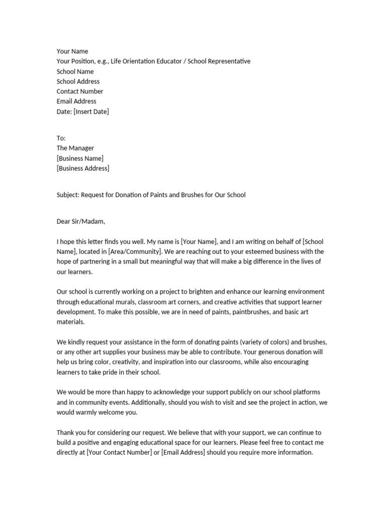 School Donation Requests for Projects | PDF | Learning