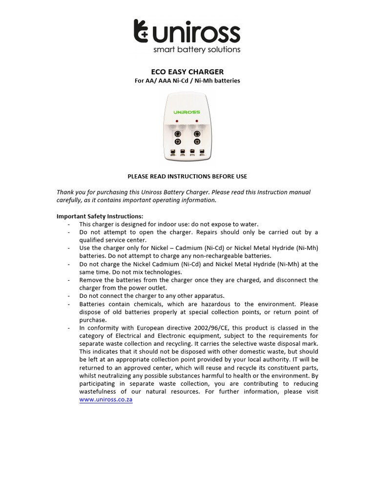 Eco Easy Charger Instruction Manual | PDF | Battery Charger | Waste