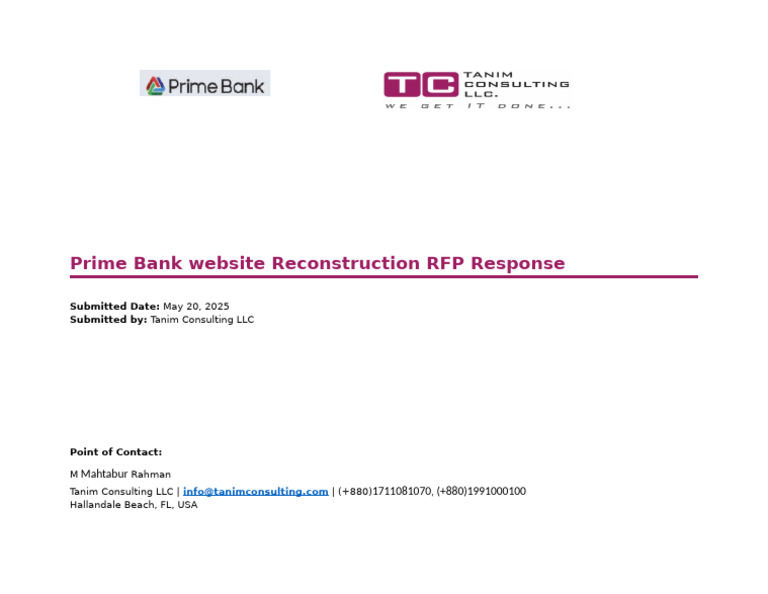 Prime Bank Website Reconstruction RFP Response | PDF