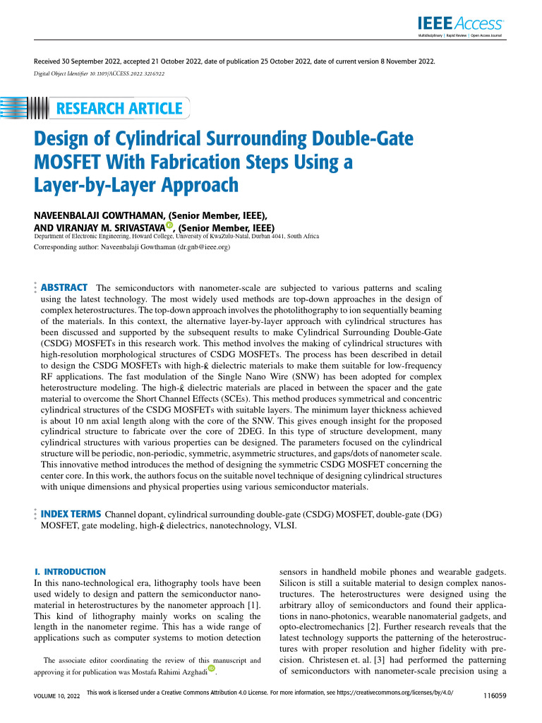 Design of Cylindrical Surrounding Double-Gate MOSFET With Fabrication ...