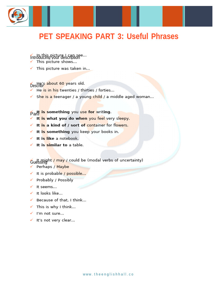Pet Speaking Part 3 Useful Phrases | PDF