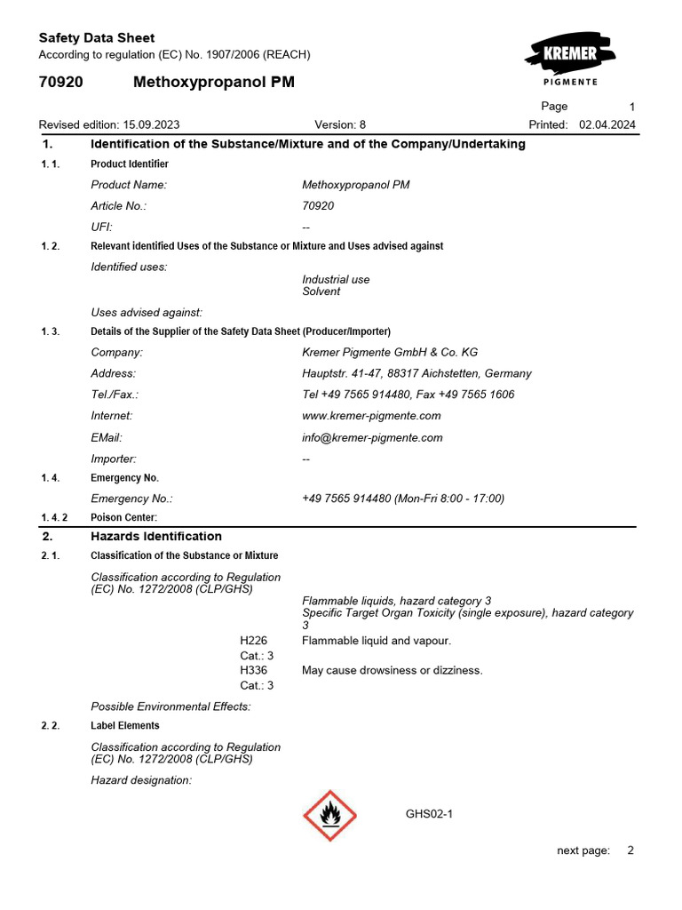 Propylene Gli-Mon-Eth - PM Metóxi-Propanol MSDS | PDF | Occupational ...