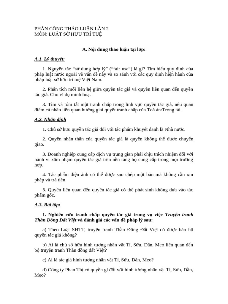 PHÂN CÔNG THẢO LUẬN LẦN 2 SHTT | PDF