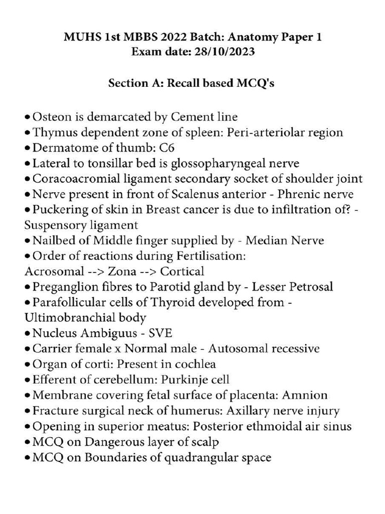 MUHS University Papers Winter-2023 With MCQs | PDF